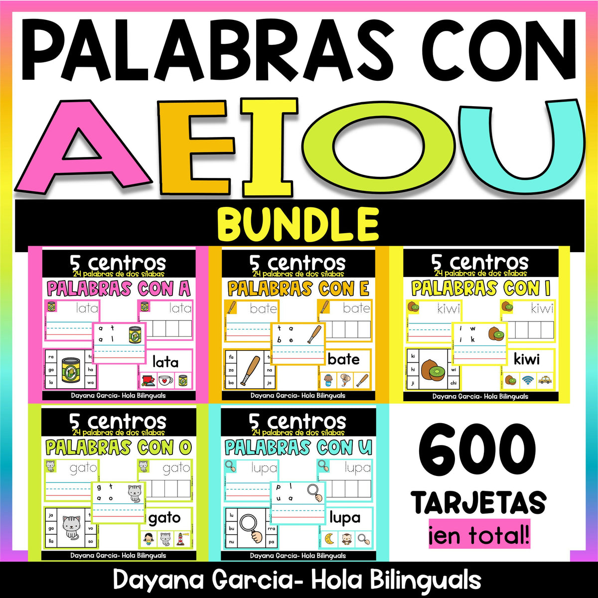 BUNDLE Palabras con AEIOU 5 centros – Bilingual Marketplace