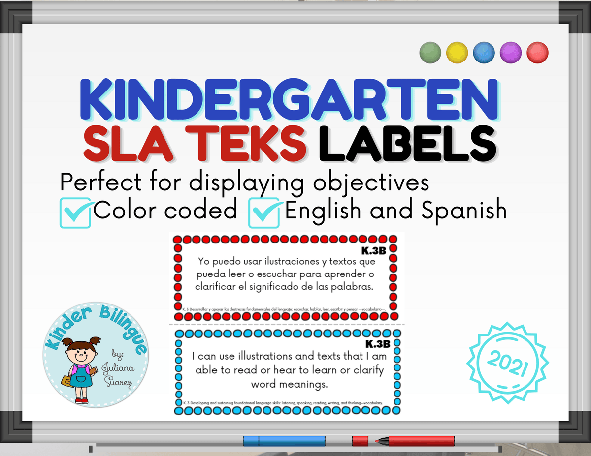 Kindergarten SLA TEKS cards in Eng and Spa 2022 – Bilingual Marketplace