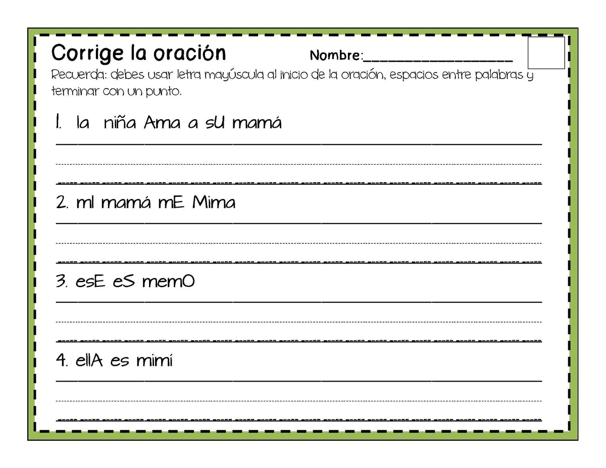 Corrige las oraciones – Bilingual Marketplace