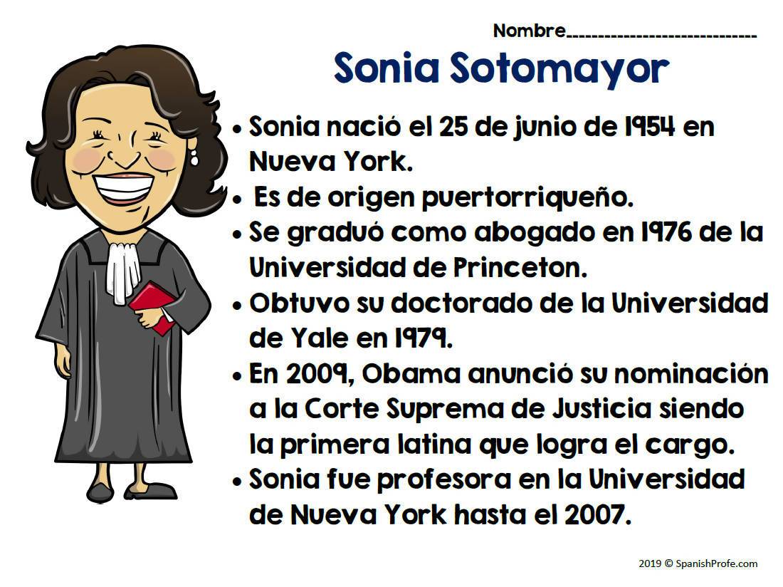 Sonia Sotomayor in Spanish (Actividades Sonia Sotomayor) – Bilingual ...