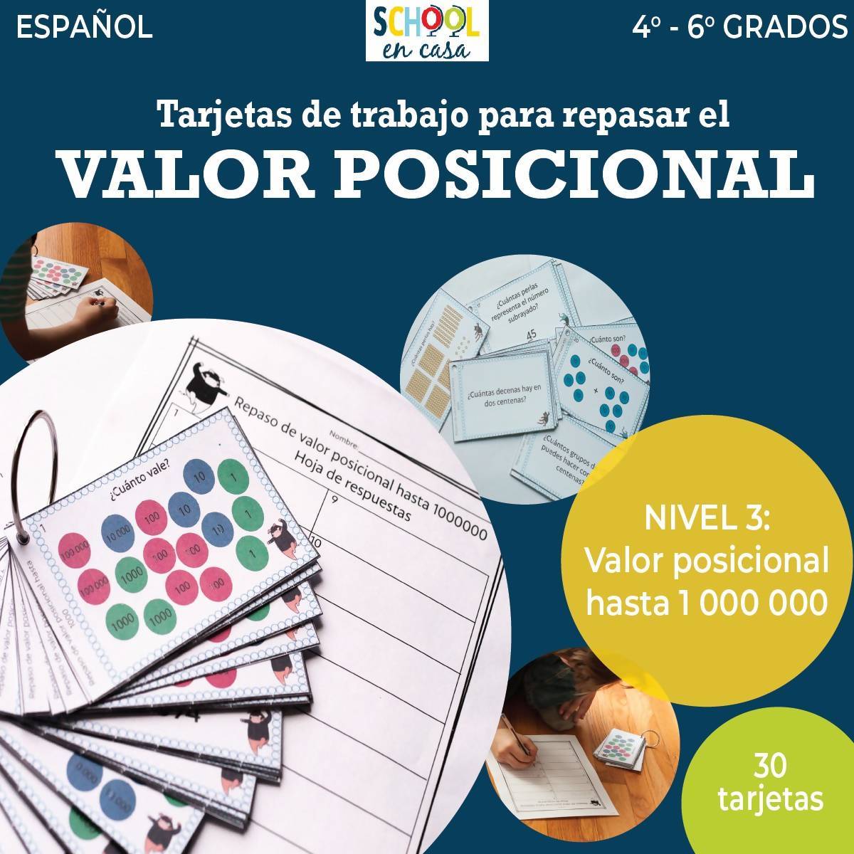 Tarjetas de repaso del valor posicional: Nivel 3 (Place Value Review T ...