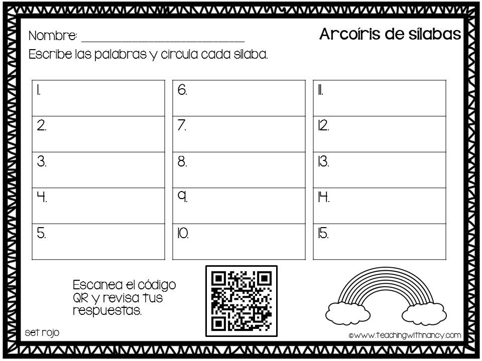 Spanish: Rainbow Theme Syllable Learning Stations (Set 1 & 2 ...