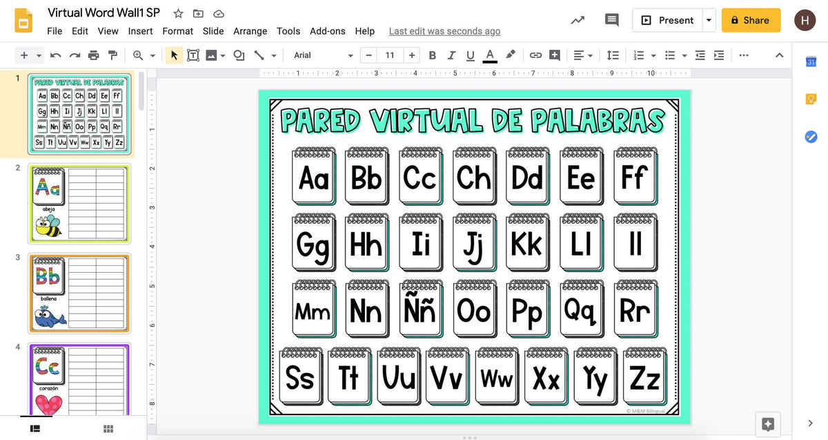 DIgital Word Wall in SPANISH – Bilingual Marketplace