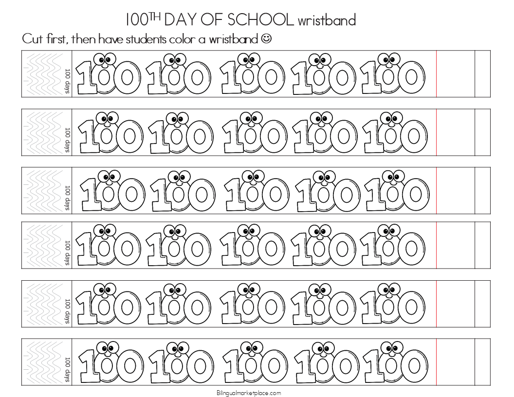 FREE 100th day of school wristband – Bilingual Marketplace