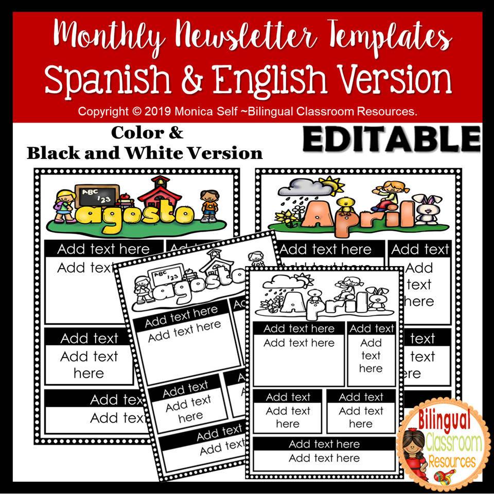 Editable Monthly Newsletter Templates in Spanish and English Version ...
