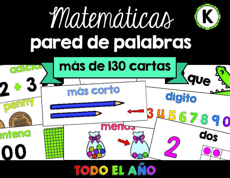 Matemáticas pared de palabras (kinder) – Bilingual Marketplace