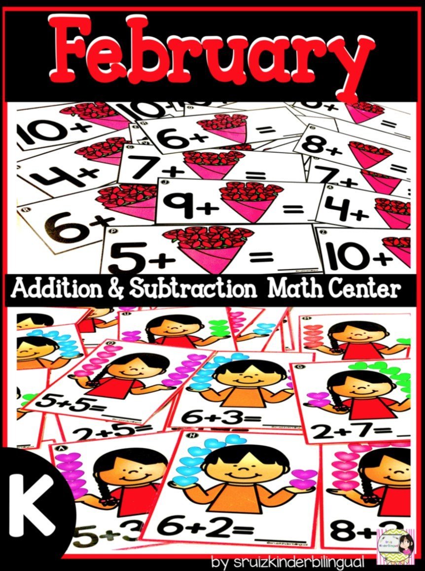 February Addition & Subtraction Math Center – Bilingual Marketplace