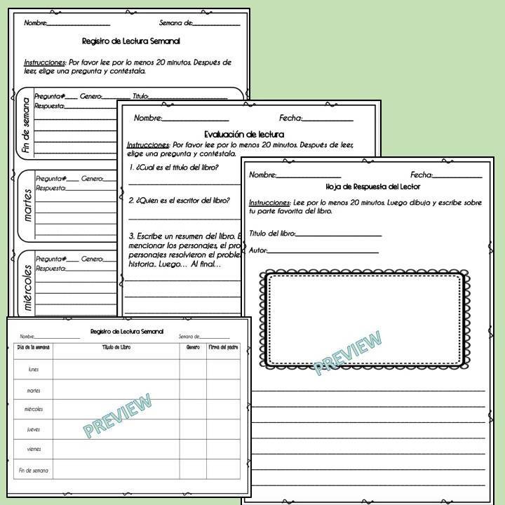 Reading log in Spanish - Registro de lectura semanal – Bilingual ...