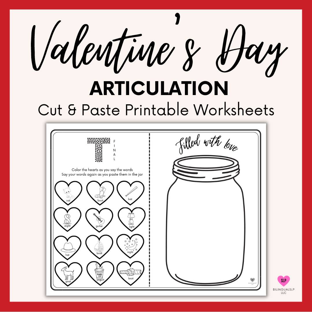 Valentine's Day Printable Articulation Cut and Paste for Speech Therap ...