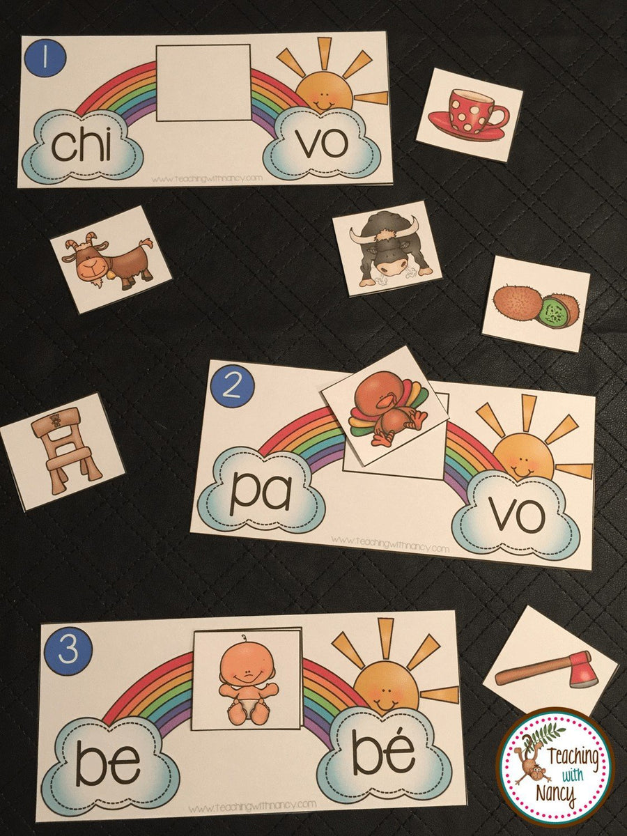 Spanish: Rainbow Theme Syllable Learning Stations (Set 1 & 2 ...