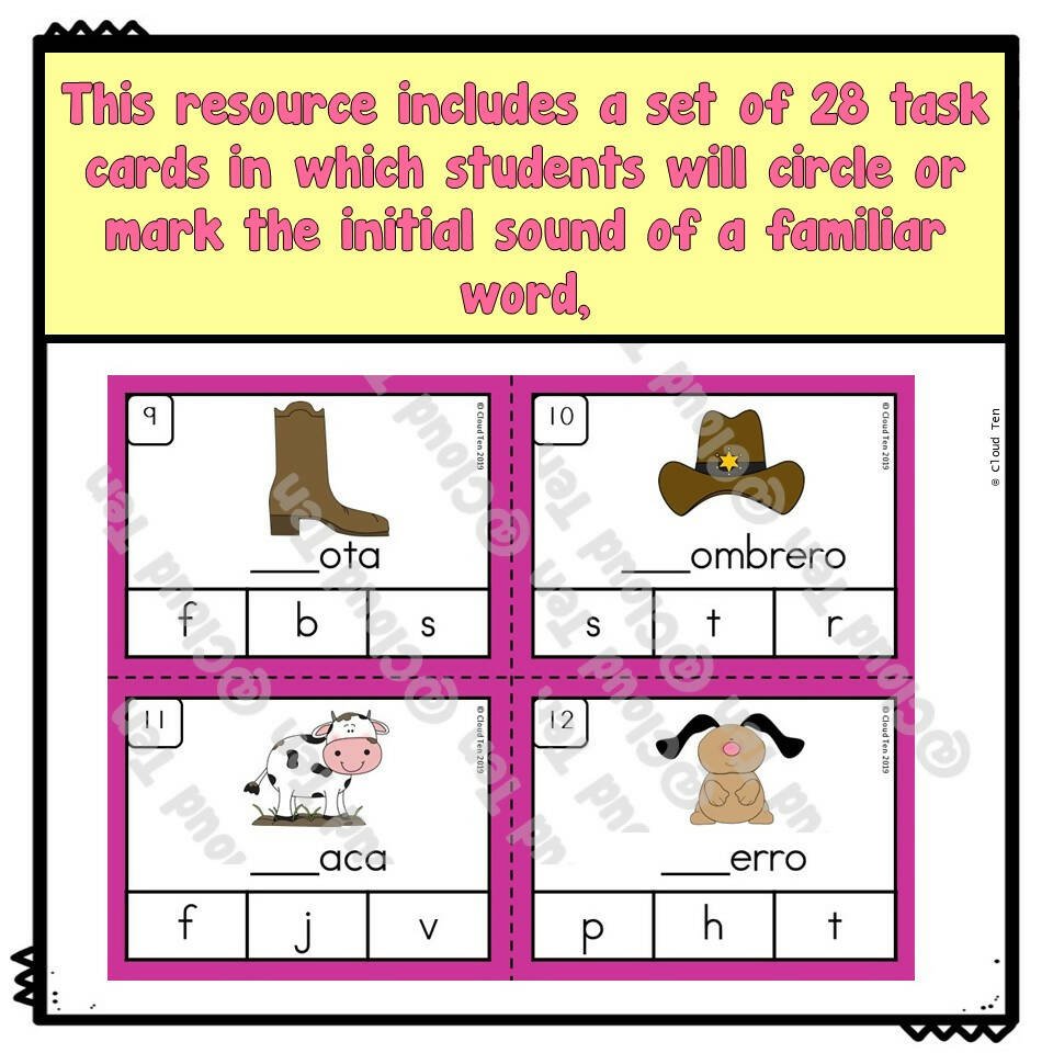 Sonido Inicial task cards – Bilingual Marketplace