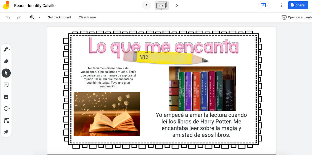 Reader Identity Project Jamboard in Spanish – Bilingual Marketplace