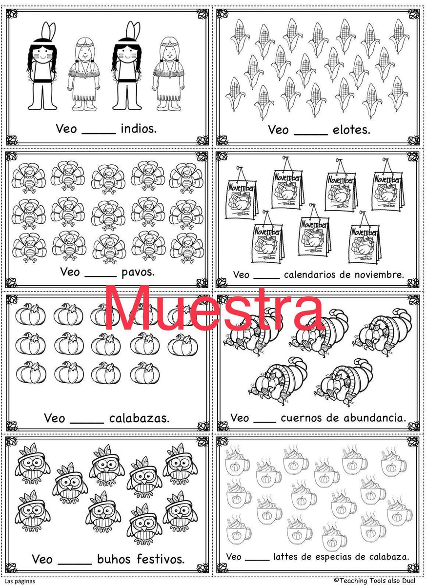 Contando día de Acción de Gracias #1-20 (Español) Prek, Kinder 1st ...