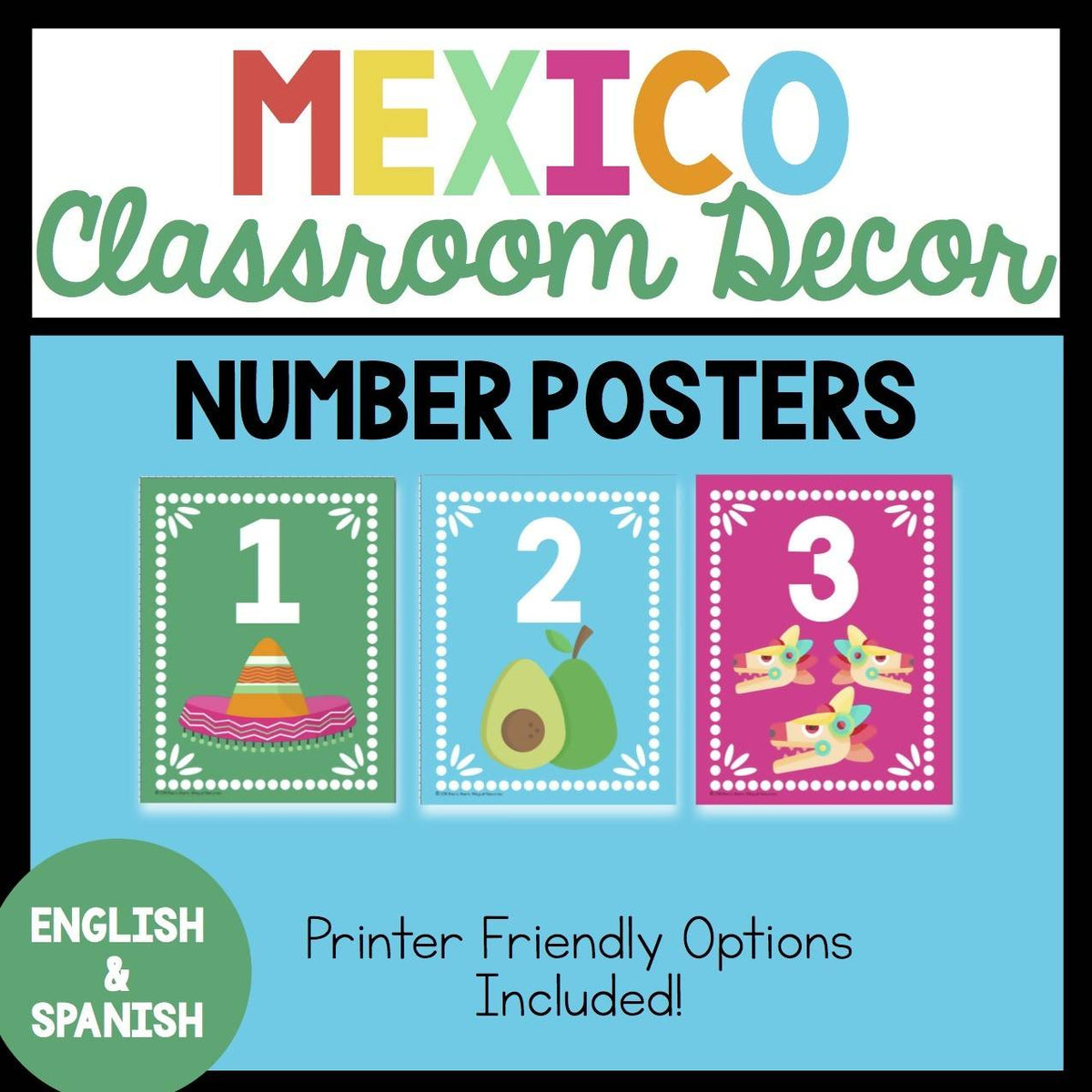Mexico-Themed Number Posters – Bilingual Marketplace