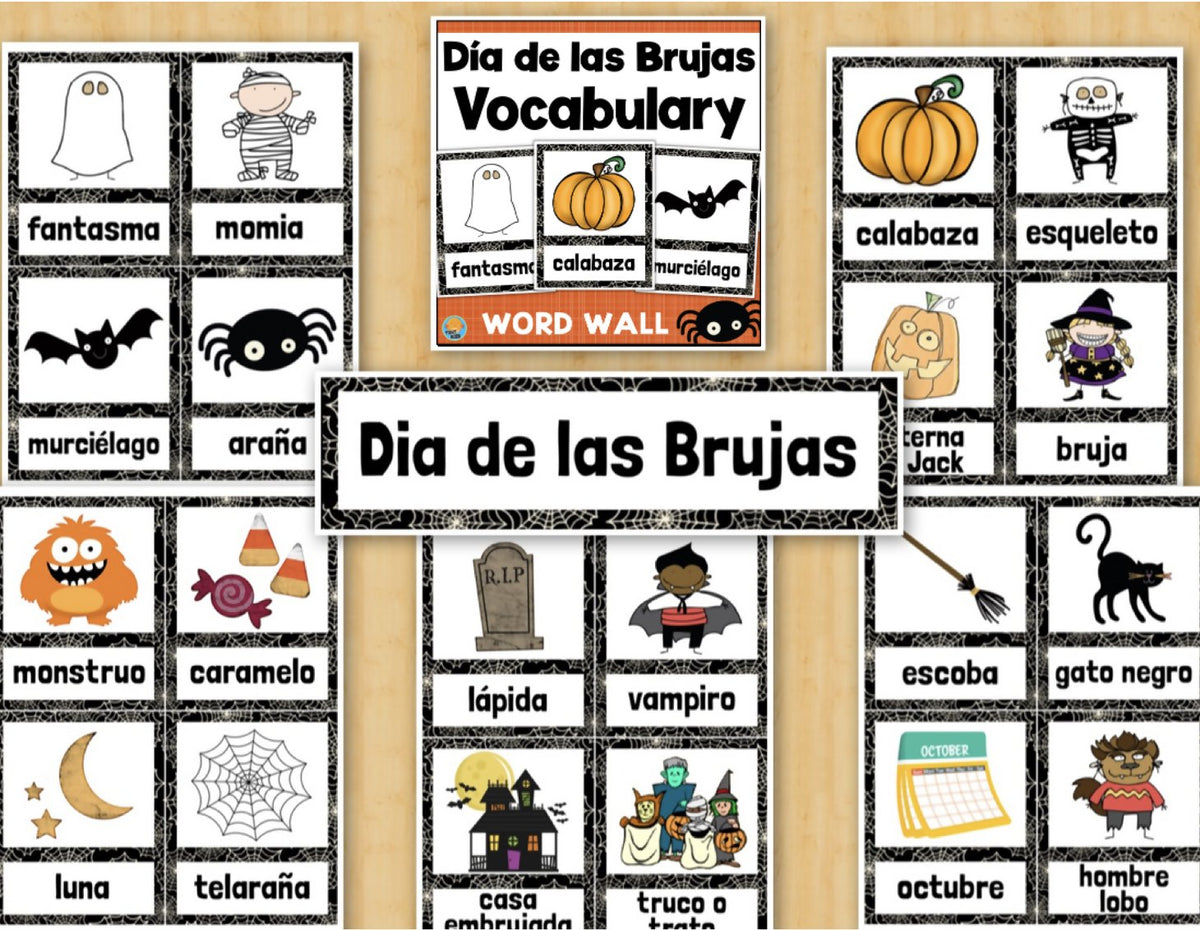 Día de las Brujas SPANISH Halloween Vocabulary Word Wall Cards ...