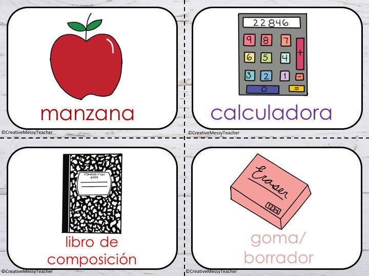School Supplies Spanish Flashcards - El Material Escolar Flashcards ...
