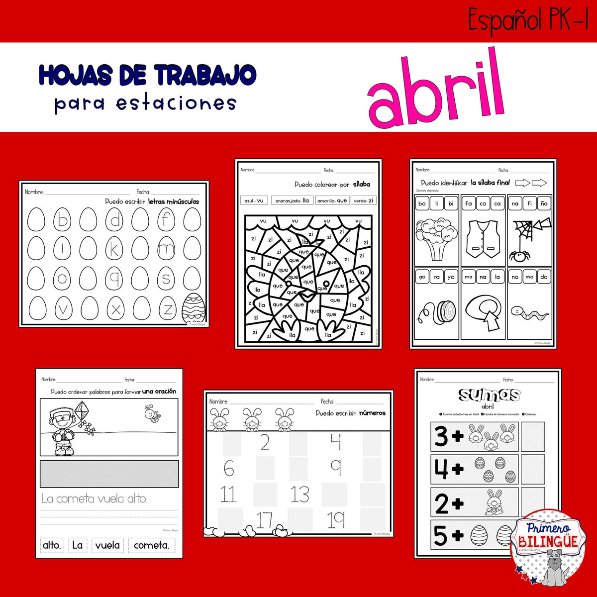 Hojas de trabajo para imprimir ABRIL – Bilingual Marketplace