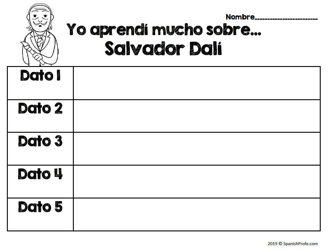 Salvador Dalí in Spanish (Actividades y Escritura Salvador Dalí ...