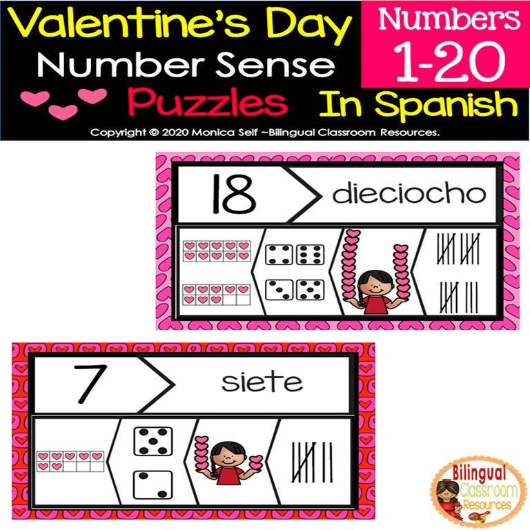Valentine’s Day Number Sense Puzzles In Spanish 1-20 – Bilingual ...