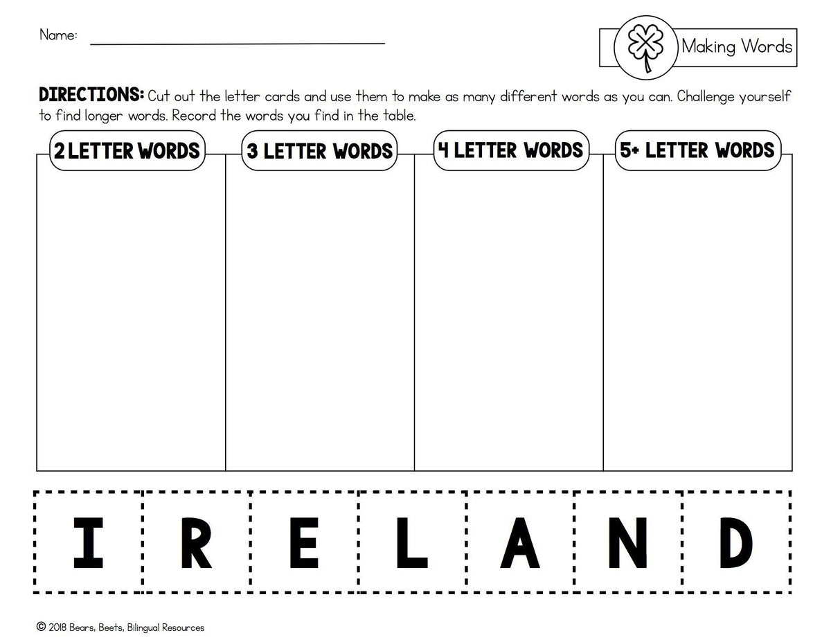 Bilingual St. Patrick's Making Words Activity – Bilingual Marketplace
