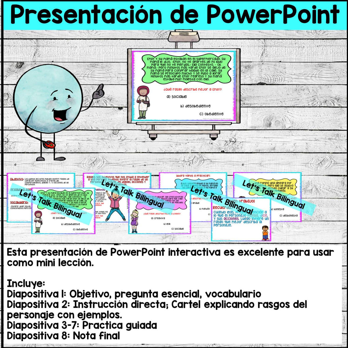 Character traits in Spanish - Rasgo del personaje -Google Classroom -L ...