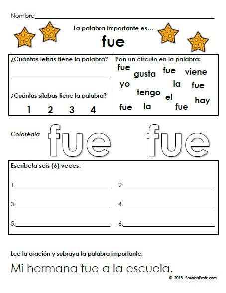 Práctica de 100 Palabras de alta frecuencia Kinder (uso frecuente) Spa ...