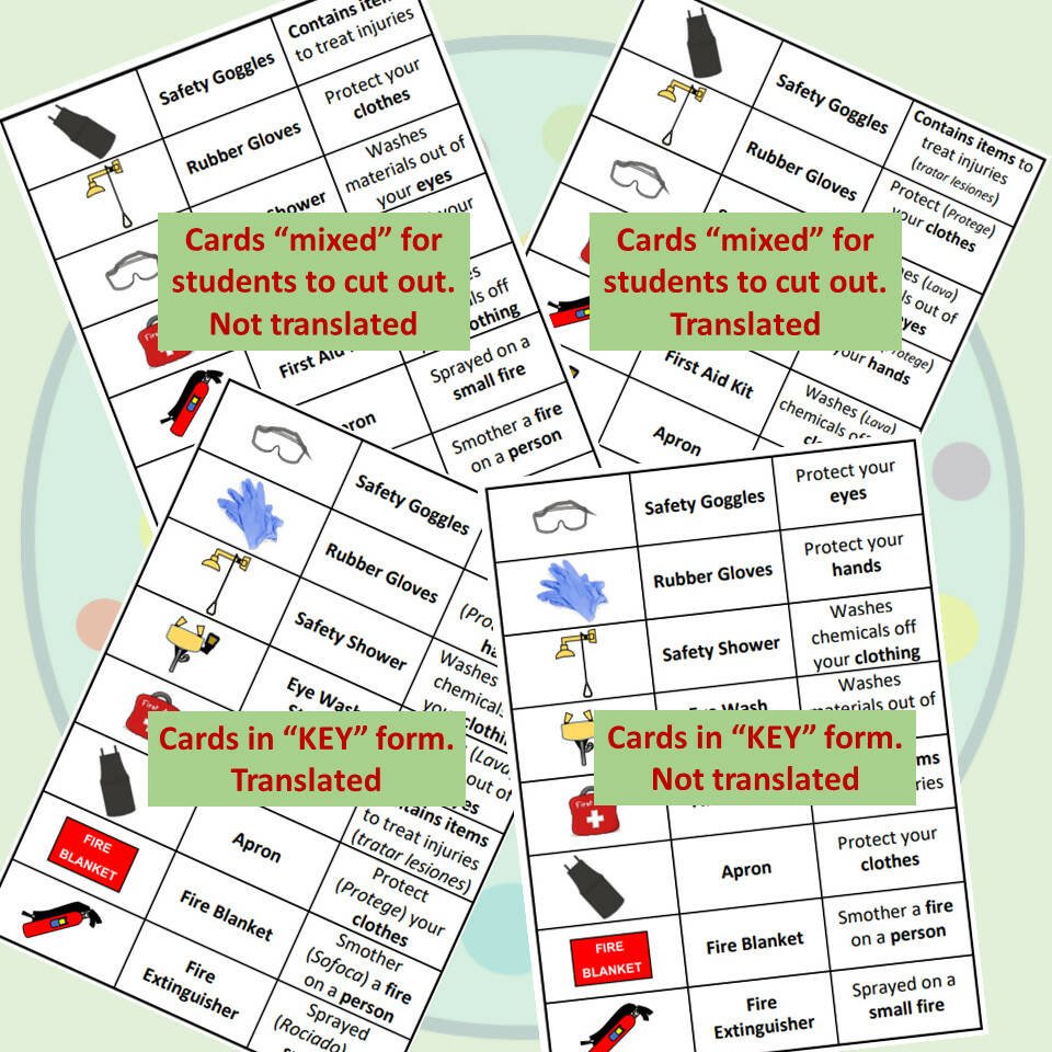 Lab Safety Equipment Matching Cards – Bilingual Marketplace