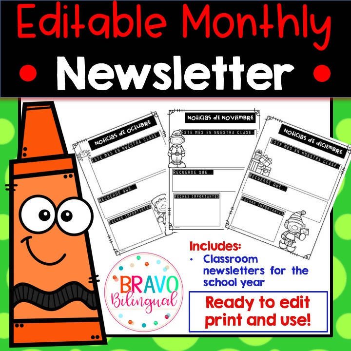 Monthly Newsletter Templates EDITABLE (Spanish) – Bilingual Marketplace