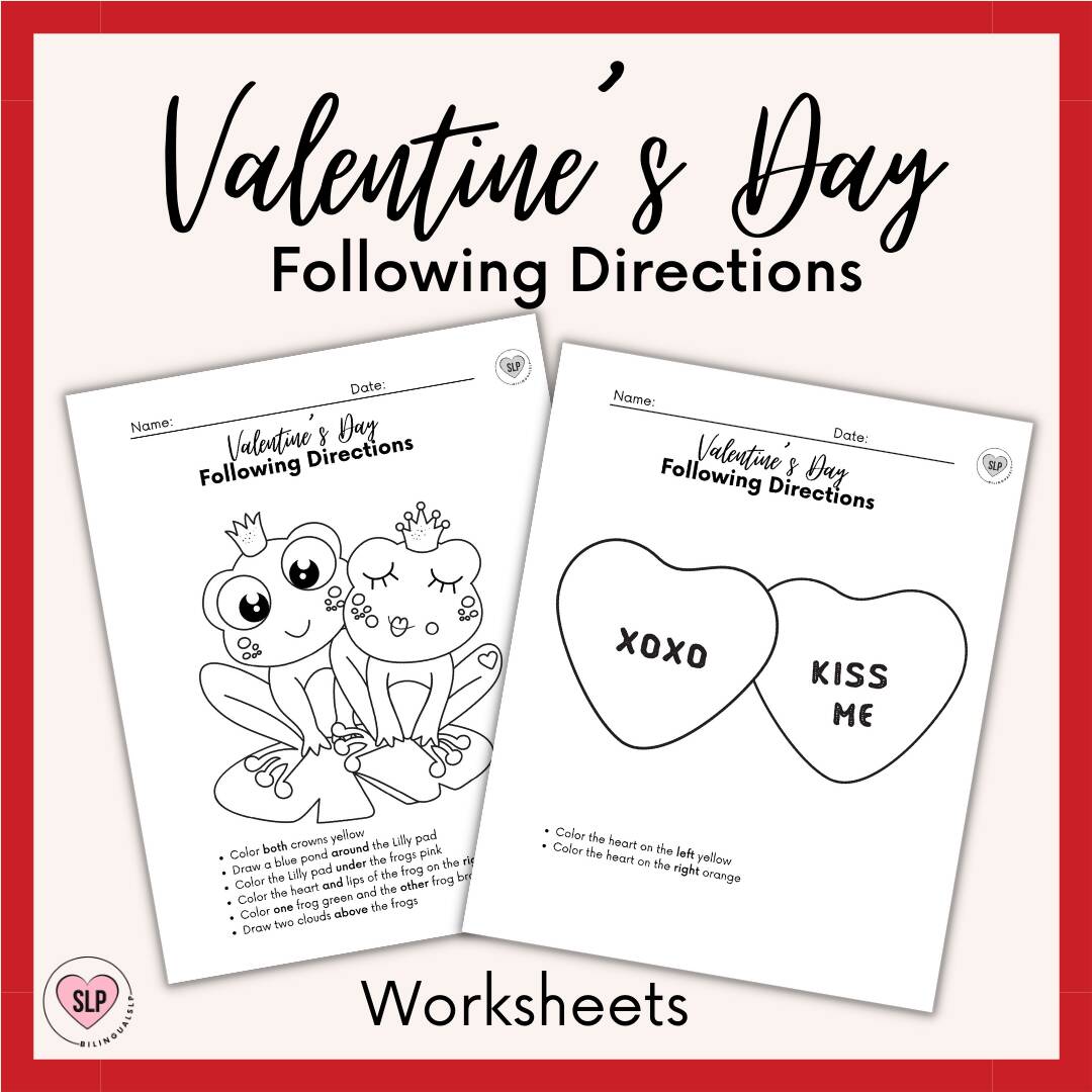 Valentine's Day Following Directions Worksheets for Speech Therapy ...