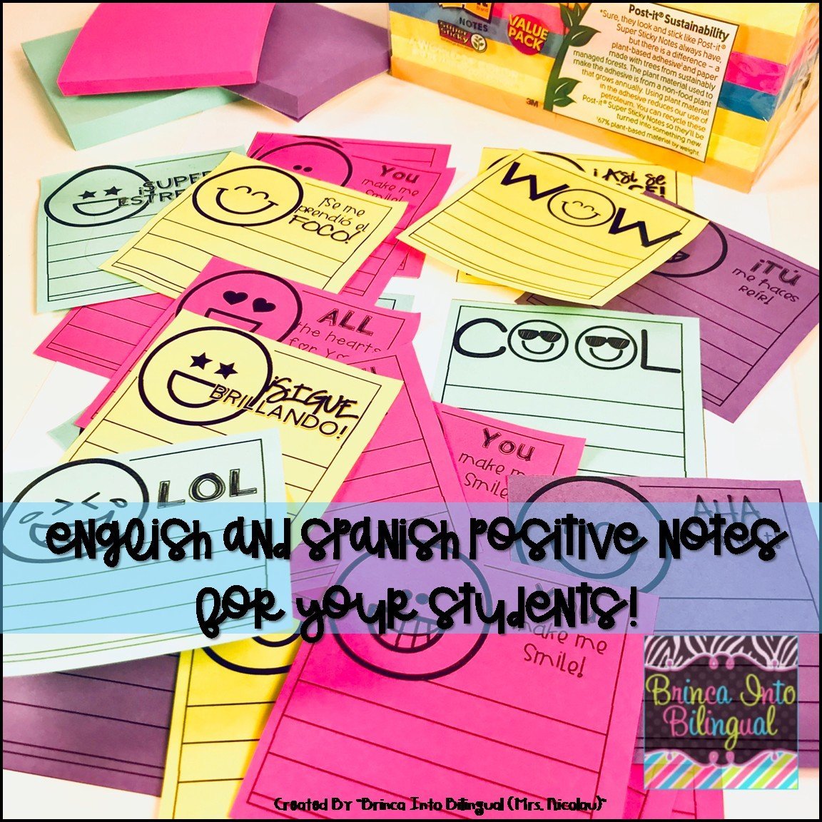Positive Post-Its Notes ENGL/SPAN – Bilingual Marketplace