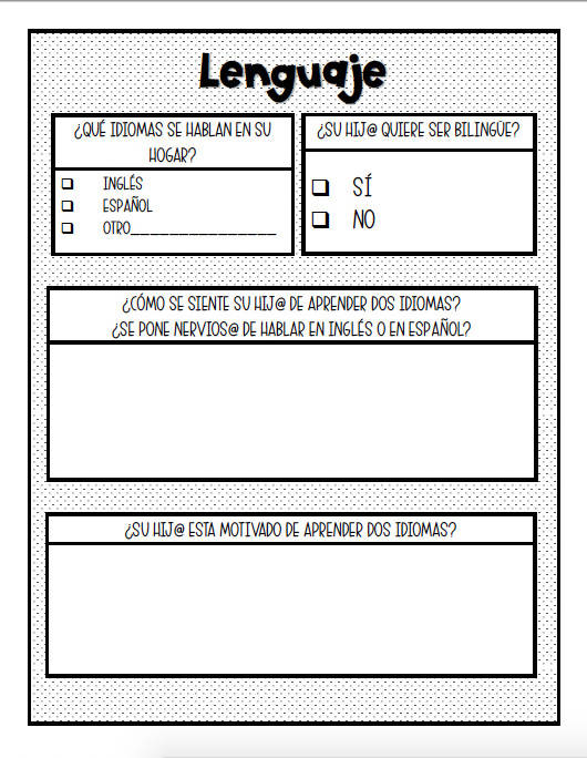 Family Survey for Dual Language Students/ Parent Survey in English and ...