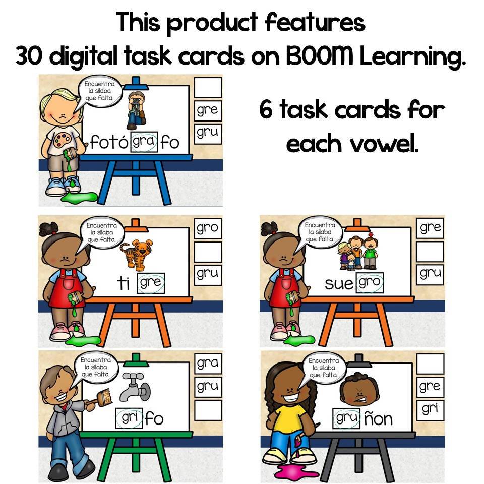 BOOM Cards Sílabas trabadas Gr (gra, gre, gri, gro, gru)- Distance Lea ...