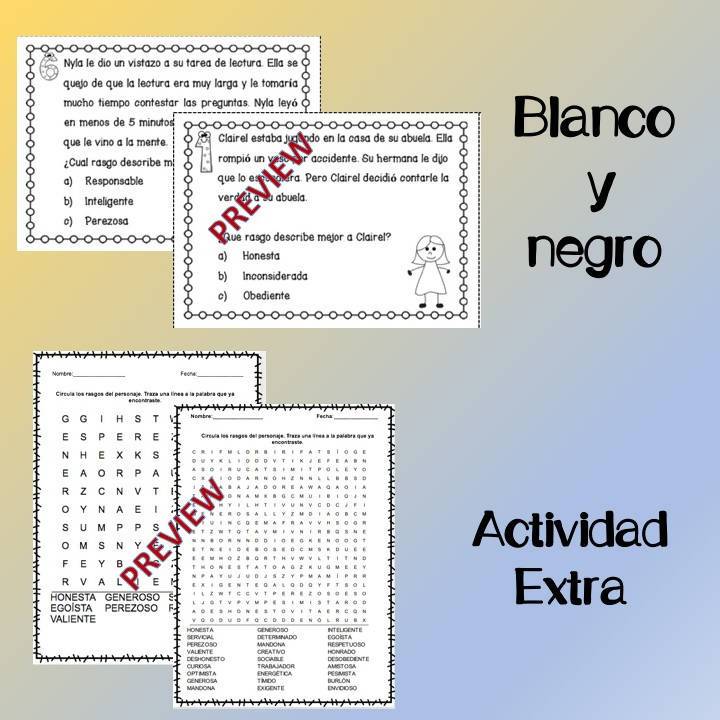 Character traits in Spanish Task Cards/Rasgos del personaje – Bilingual ...