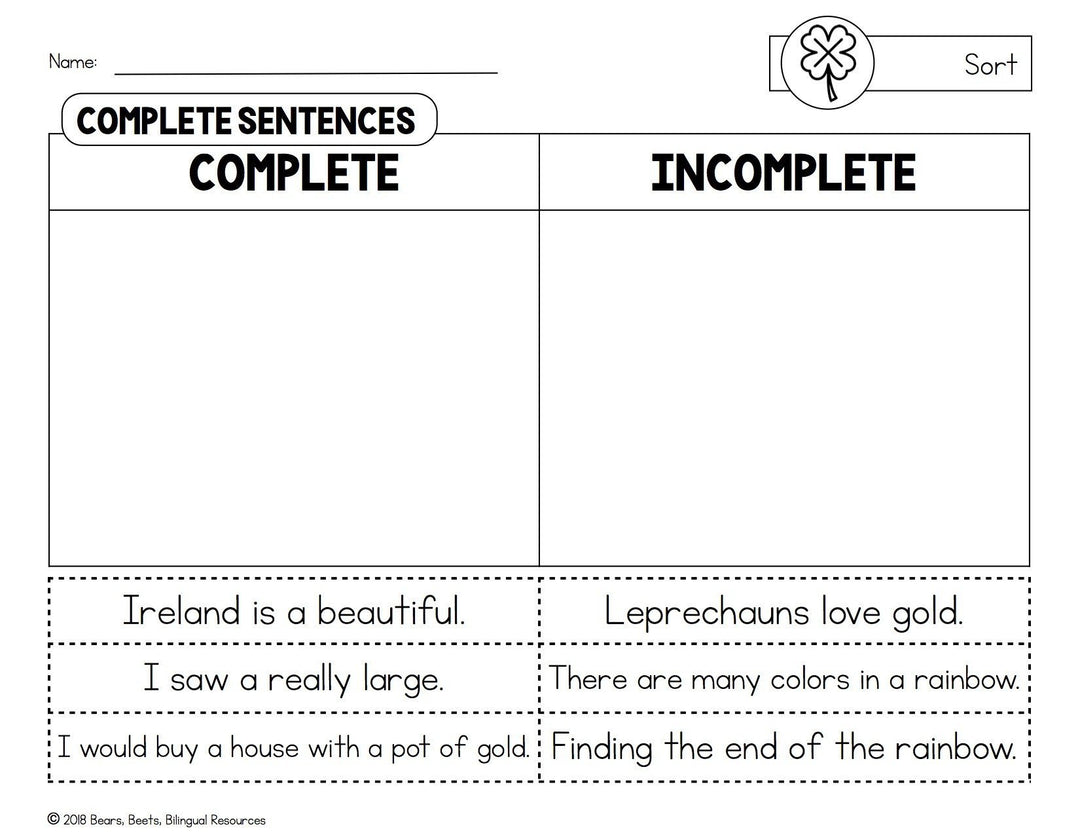 Bilingual St. Patrick's Grammar Sorts – Bilingual Marketplace