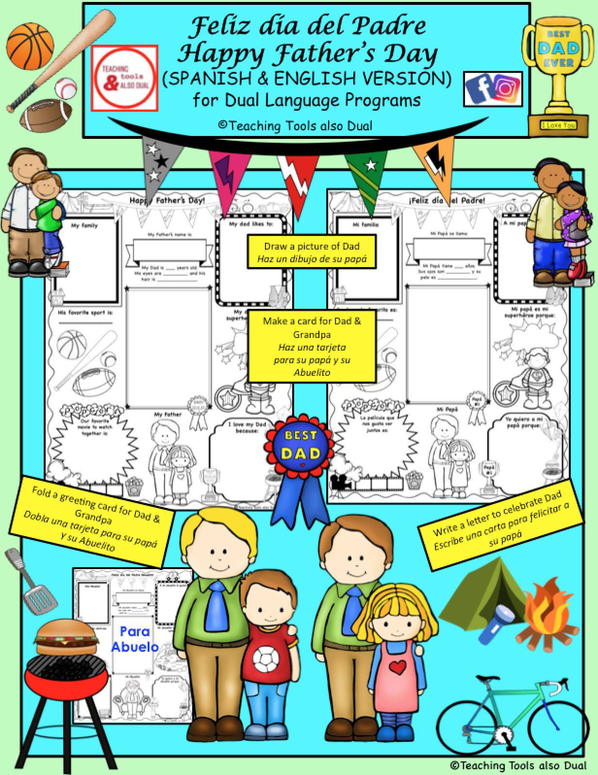 Feliz día del Padre - Happy Father's Day Activities Dual Spanish & Eng ...