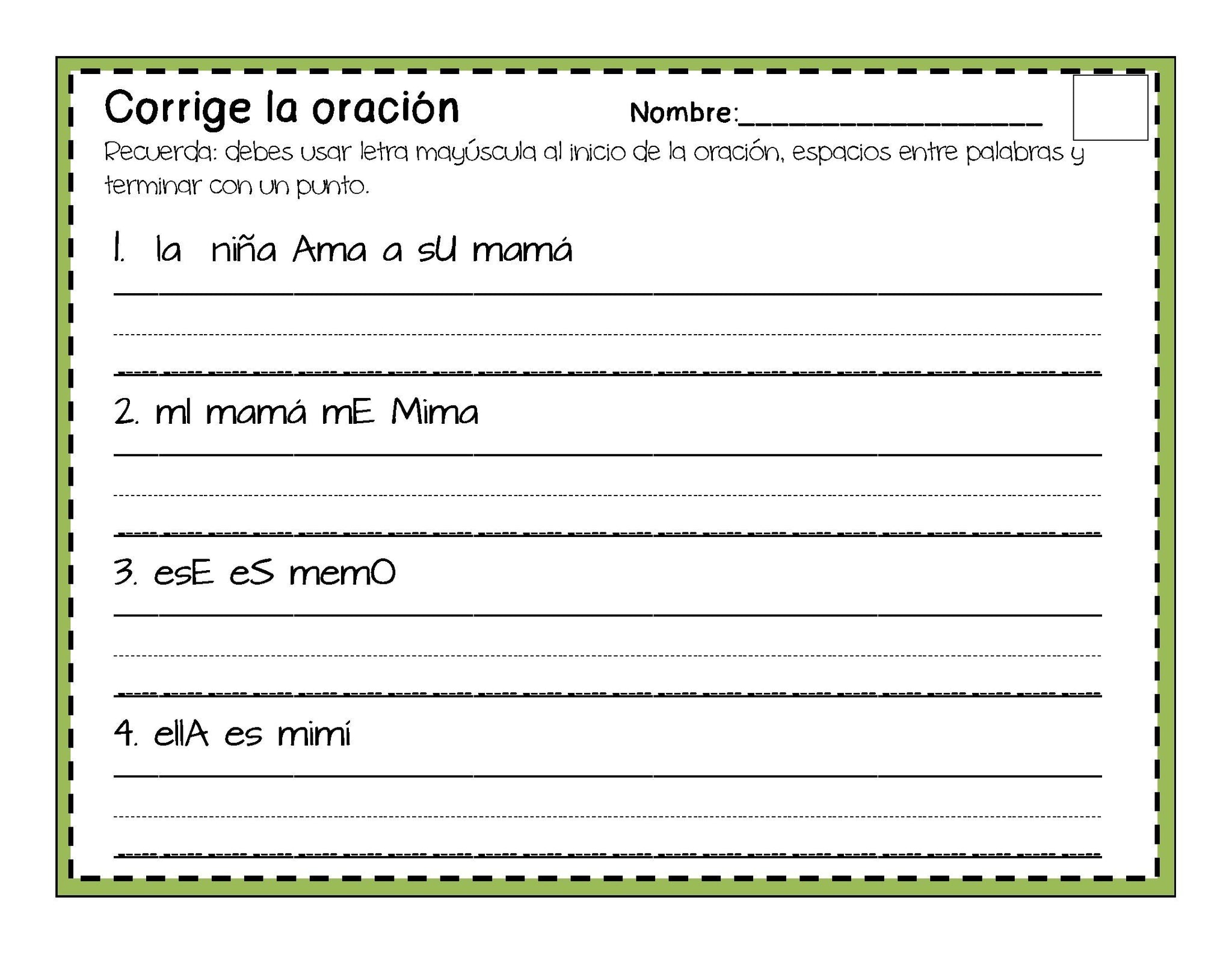 Corrige las oraciones – Bilingual Marketplace