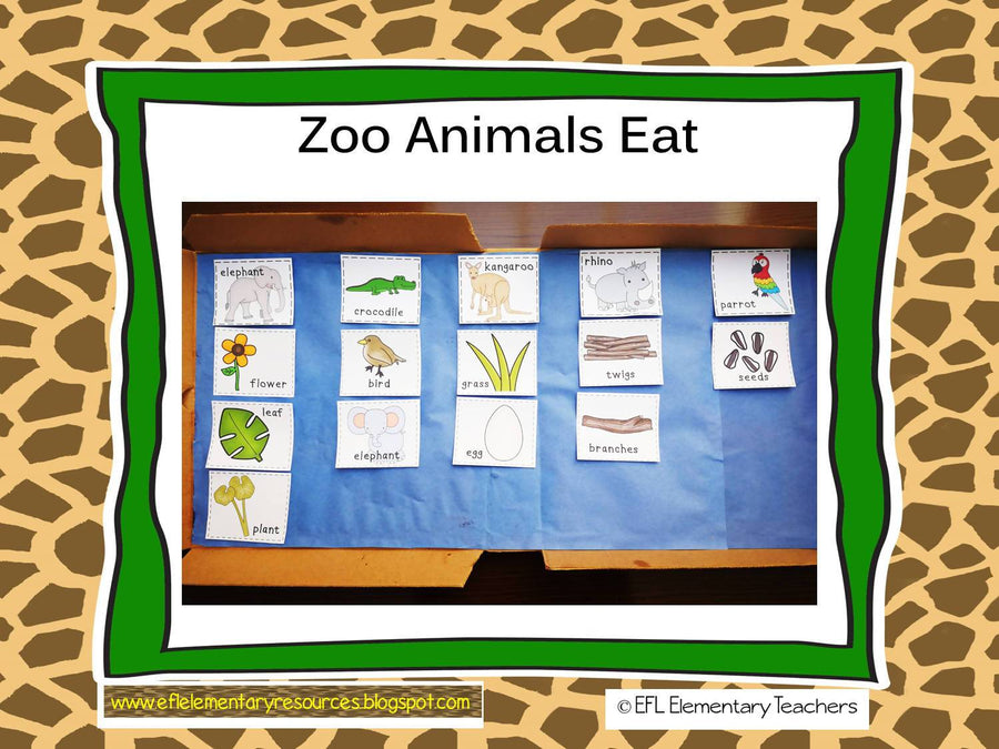Zoo Animals Eat Cards and activity sheets – Bilingual Marketplace