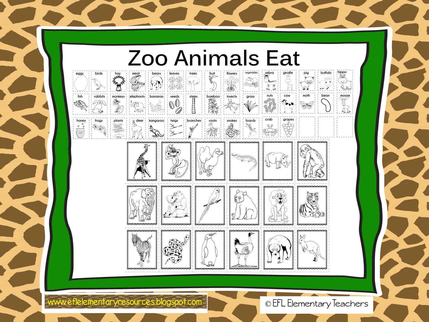 Zoo Animals Eat Cards and activity sheets – Bilingual Marketplace