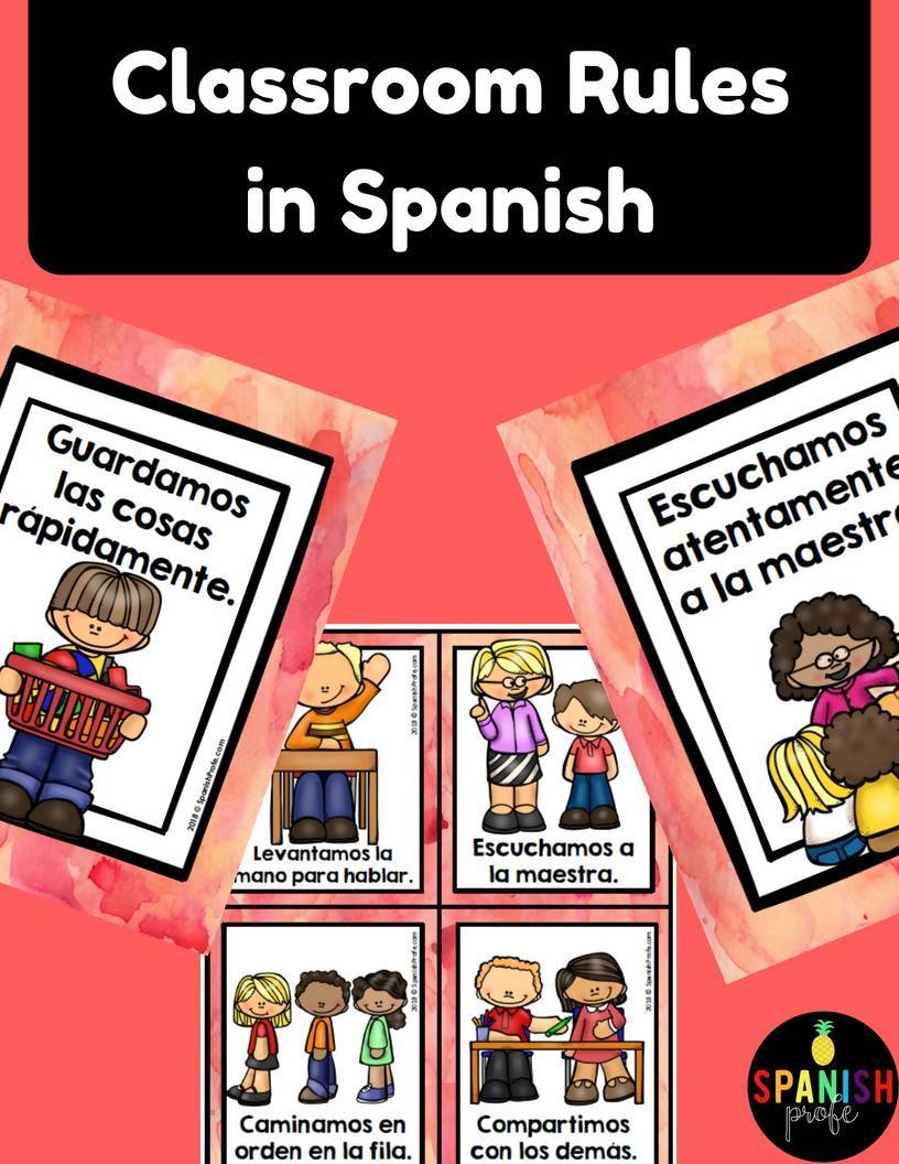 Classroom Rules in Spanish (Posters and Cards) Reglas del salon Red Ro ...