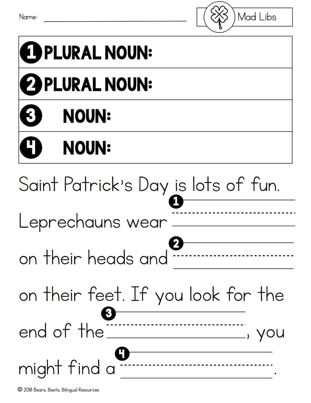 Bilingual St. Patrick's Mad Libs – Bilingual Marketplace