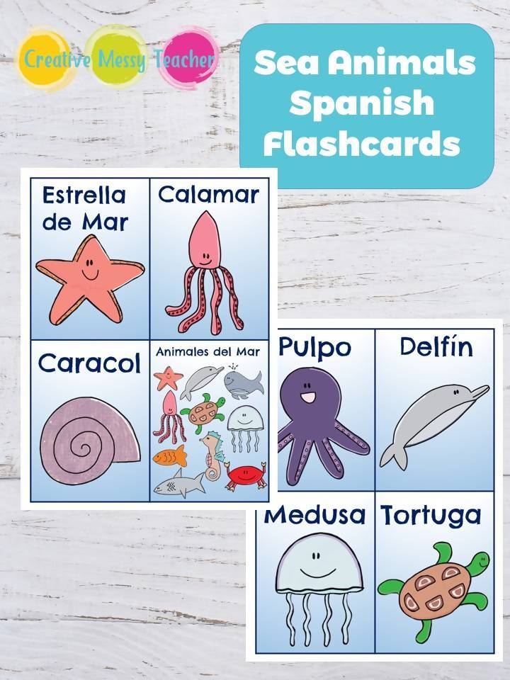 Sea Animals Spanish Flashcards – Bilingual Marketplace