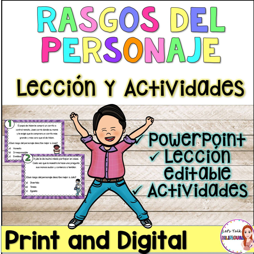 Character traits in Spanish - Rasgo del personaje -Google Classroom -L ...