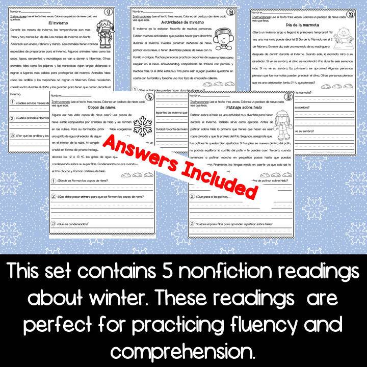 reading comprehension in Spanish- Comprension de lectura- invierno ...