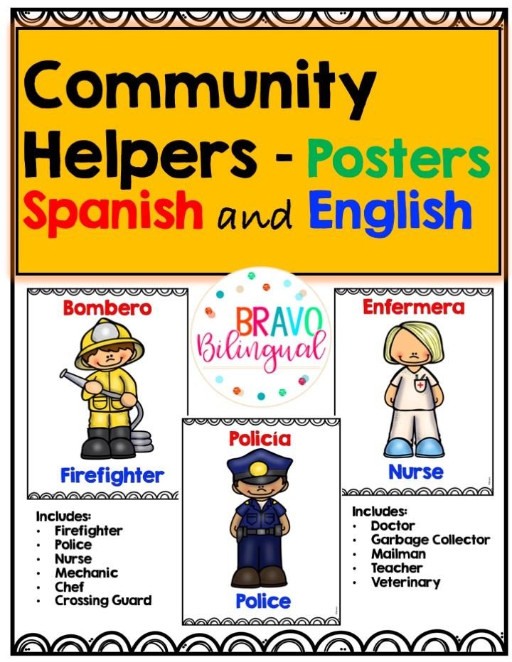 Community Helpers in Spanish and English-Posters – Bilingual Marketplace