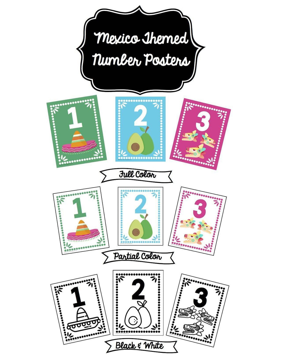 Mexico-Themed Number Posters – Bilingual Marketplace