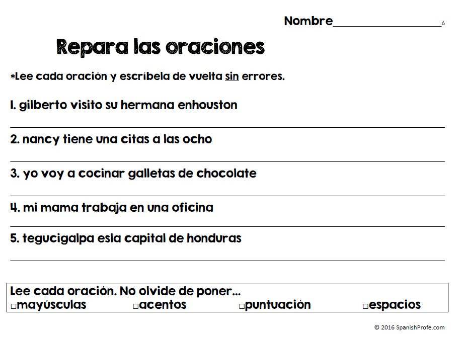 Repara las oraciones 2 (Fix sentence errors in Spanish) – Bilingual ...