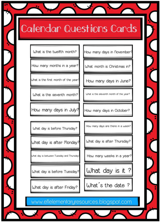 Calendar resources for Elementary English Learners – Bilingual Marketplace