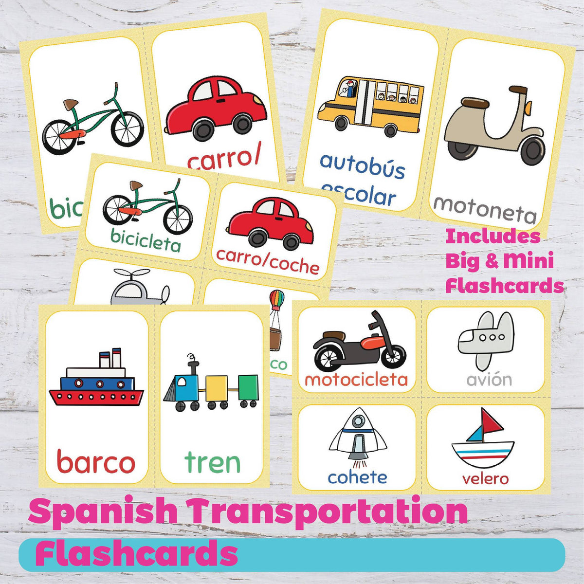 Medios de Transporte Flashcards – Bilingual Marketplace
