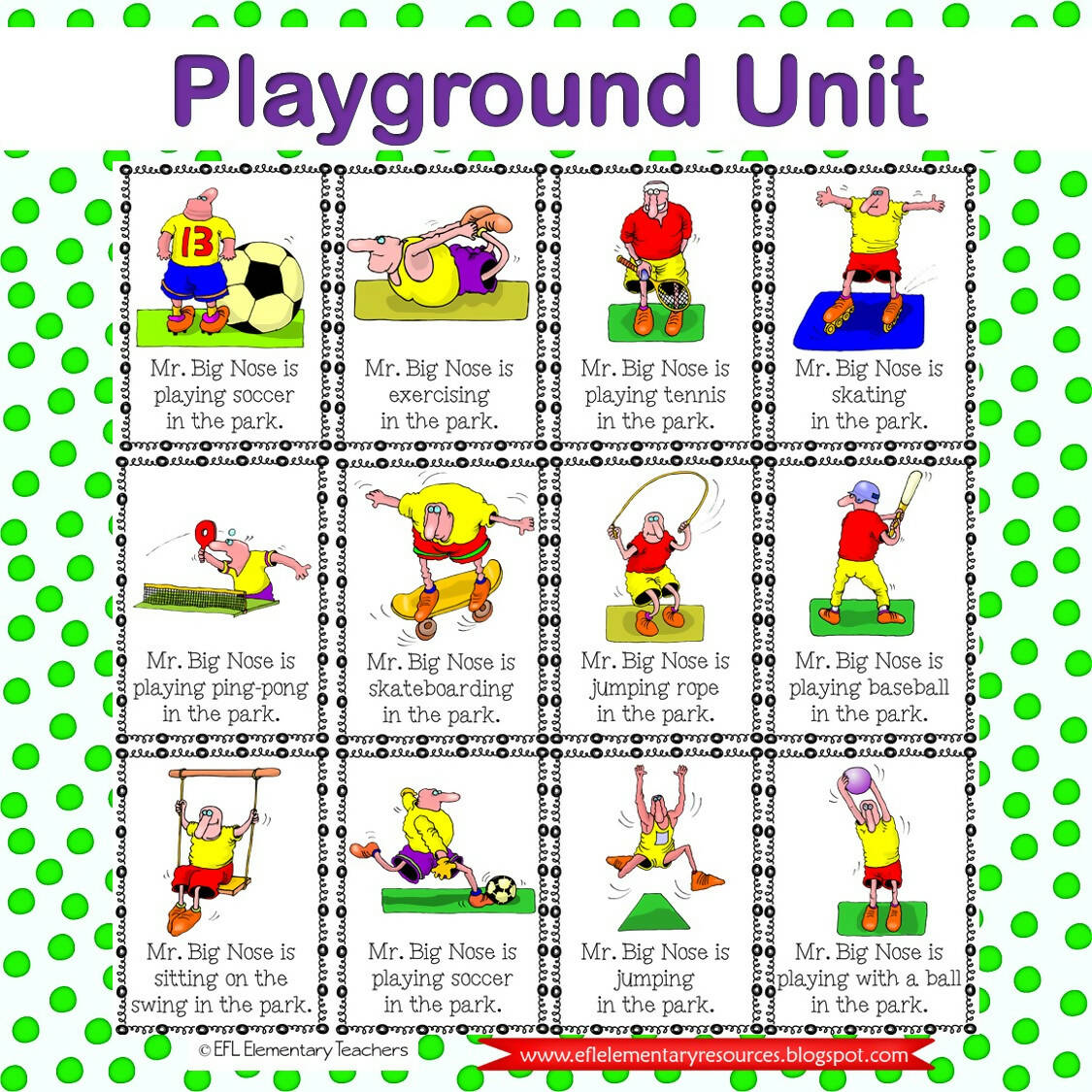 Playground, Park, Recess Verbs Theme for Elementary ELL – Bilingual ...
