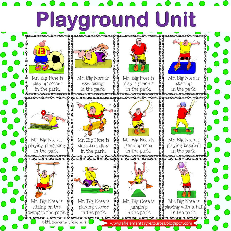 Playground, Park, Recess Verbs Theme for Elementary ELL – Bilingual ...